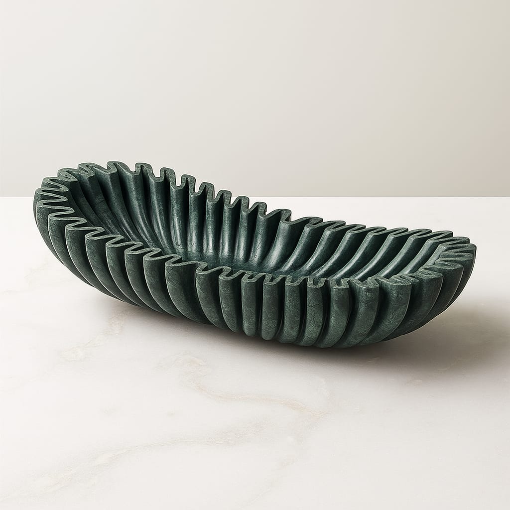 Oval Fluted Green Marble Bowl – Handcrafted Luxury Décor & Tableware by ...