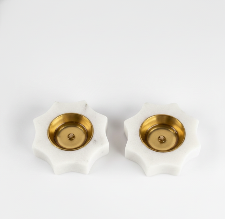 Exquisite Sun Marble Brass Diya – Handcrafted White Marble Décor | Subyaas